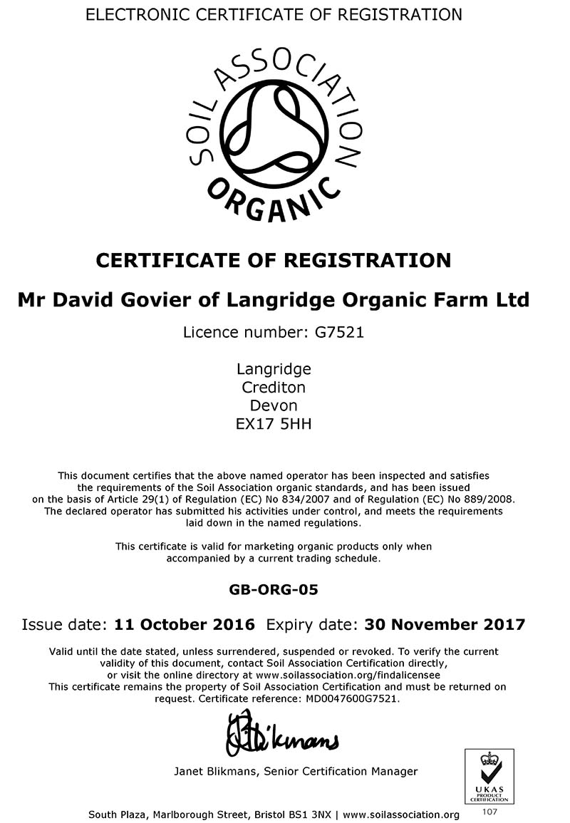 SOIL Certification of registration