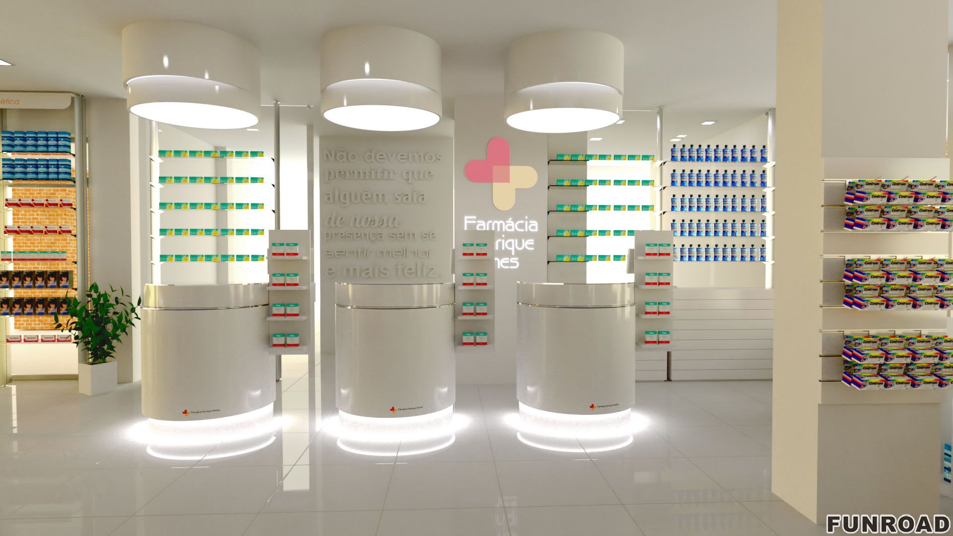 Wooden Drugstore Display Showcase with LED Light | Funroadisplay