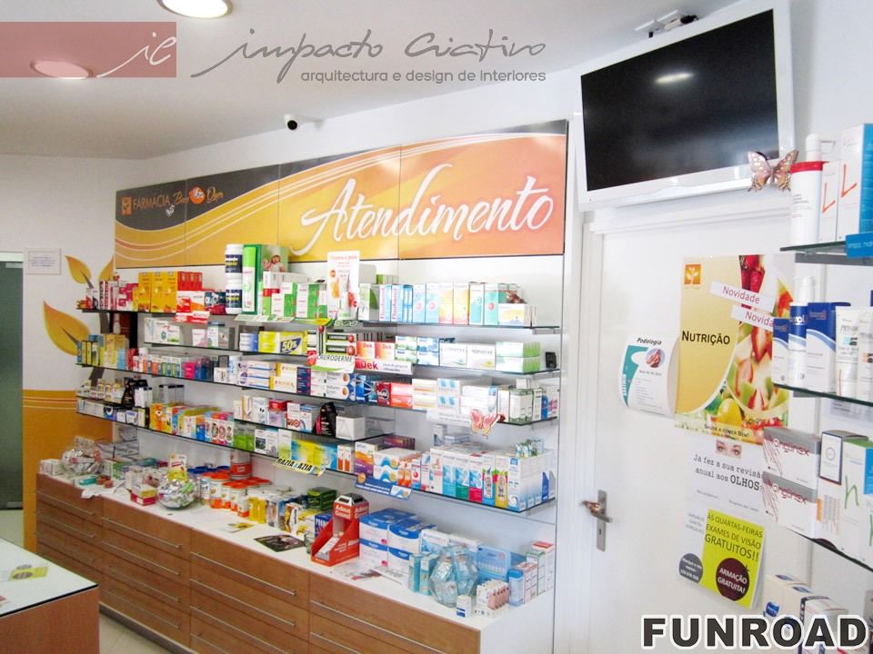 Glass Wall-mounted Pharmacy Showcase for Drug Store Decor | Funroadisplay