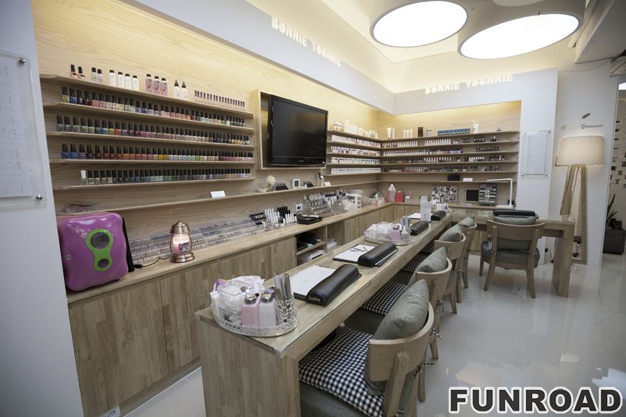 Wooden Nail Salon Display Cabinet for Barber Shop Decor | Funroadisplay