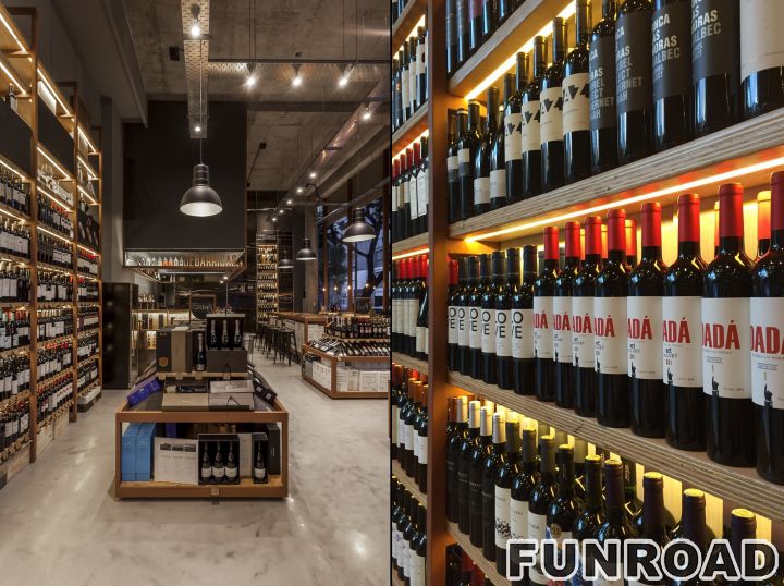 Customized free-standing island display counter for wine retail store ...