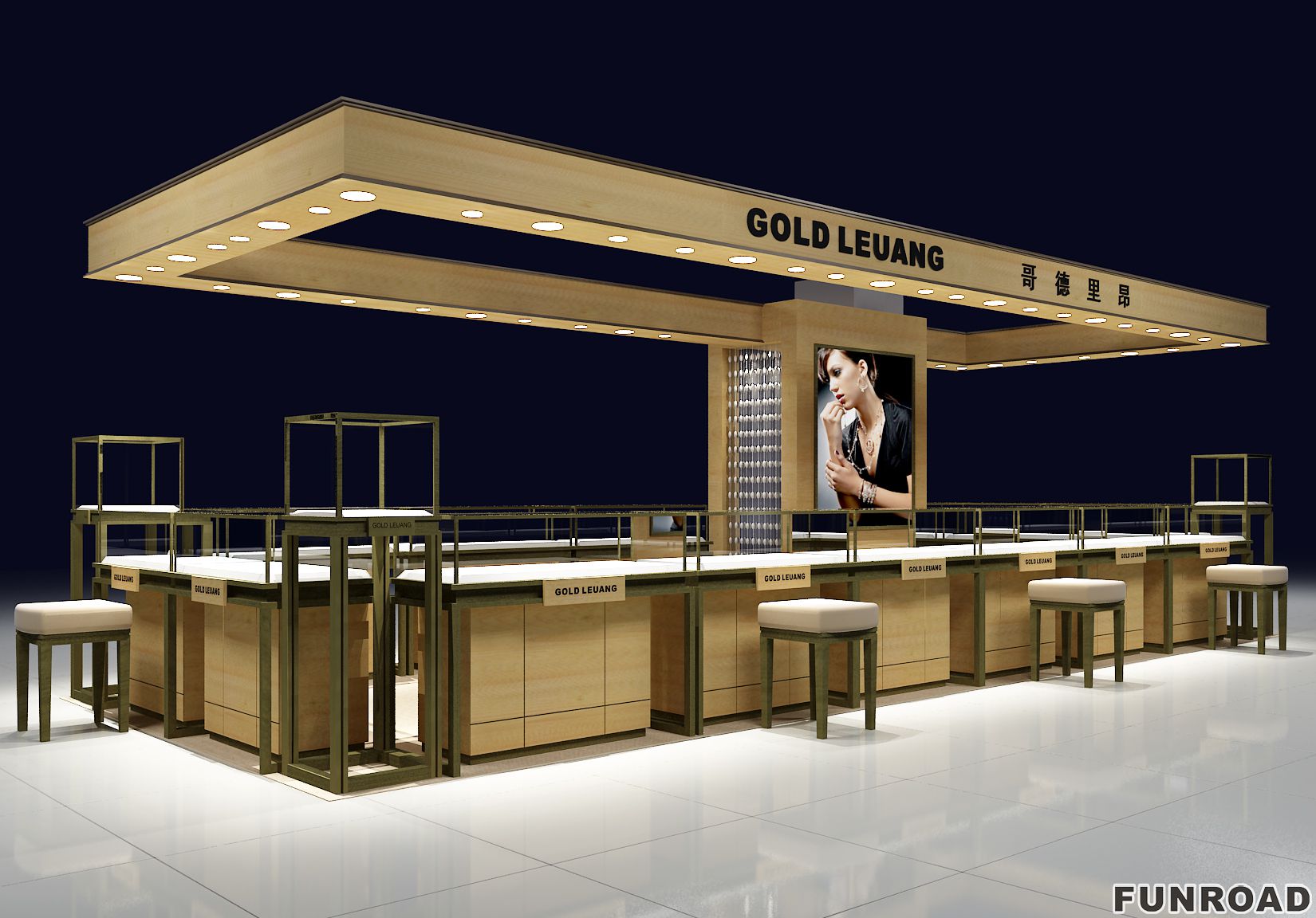 Modern Style Jewelry Display Counter with Glass Cabinet | Funroadisplay