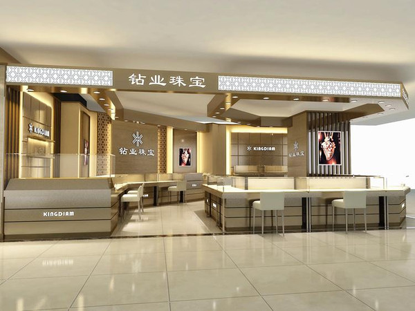 Golden Wood Display Showcase for Jewelry Brand Store Design | Funroadisplay