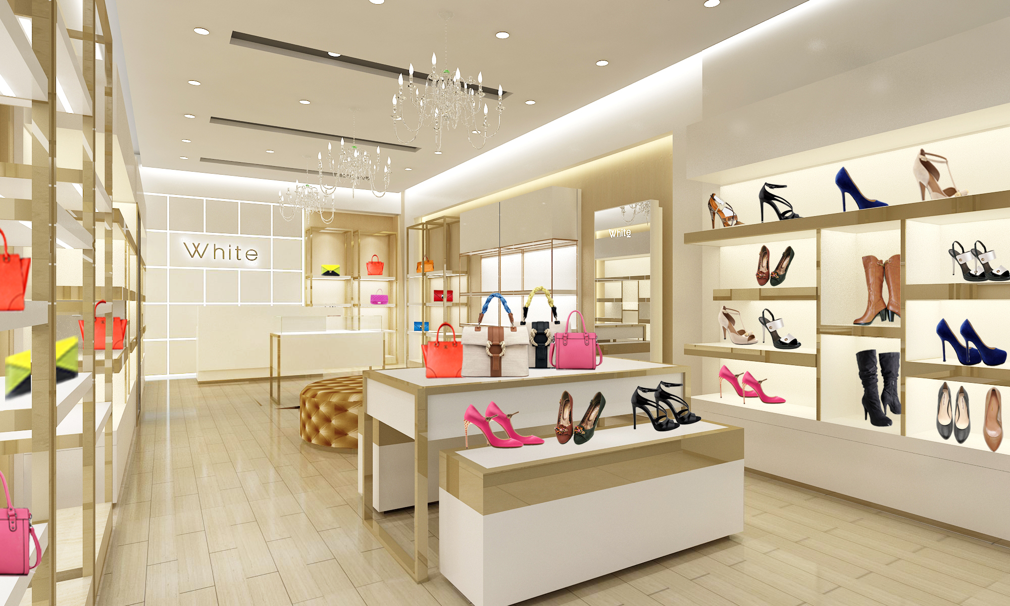 Factory supply wooden retail store furniture for boutique shoe handbag ...