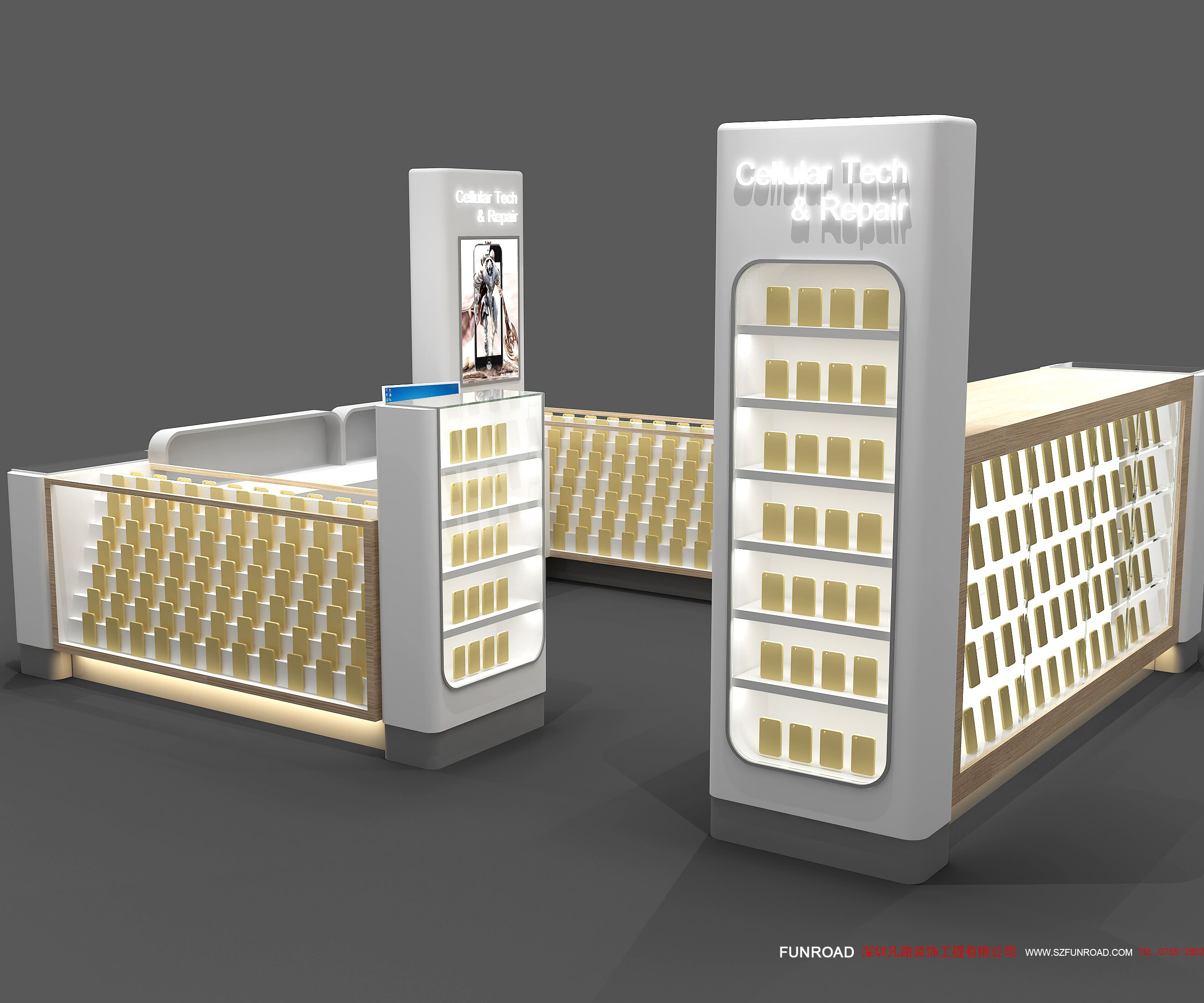 For Shopping Mall Glass Cell Phone Display Showcase with LED ...