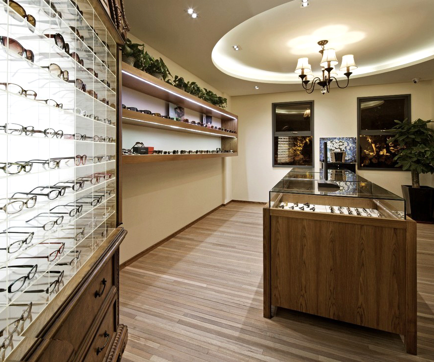 wood glasses display cabinet for optical display showcase