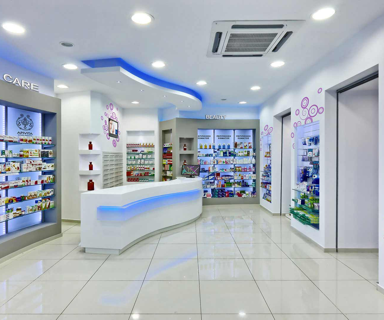 MDF Pharmacy Showcase Counter for Medical Store Design | Funroadisplay