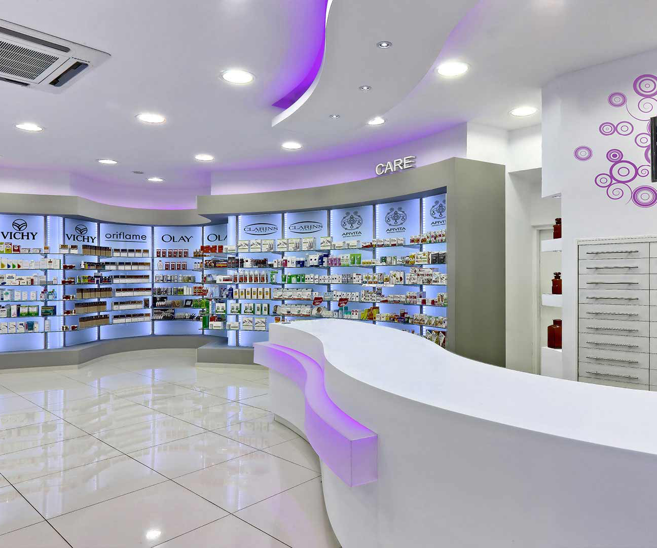 MDF Pharmacy Showcase Counter for Medical Store Design | Funroadisplay