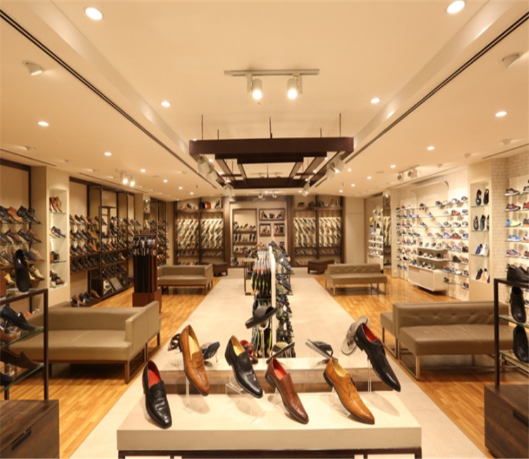 Golden Wood Shoes Display Rack for Brand Store Interior Design ...