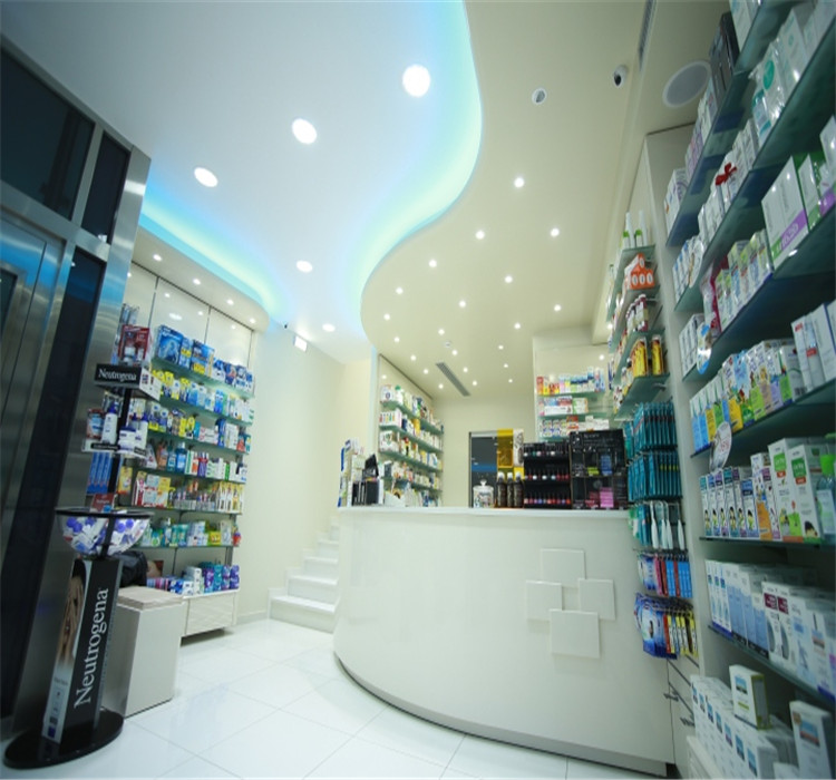 Customized Pharmacy Showcase Counter for Drug Store Decor | Funroadisplay