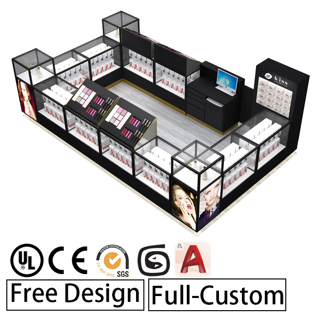 Retail Store Makeup Lipstick Fireproof Wood Corner Glass Wall Display ...