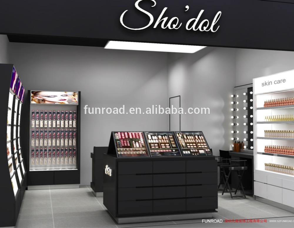 High quality make up island display showcase cosmetic store furniture