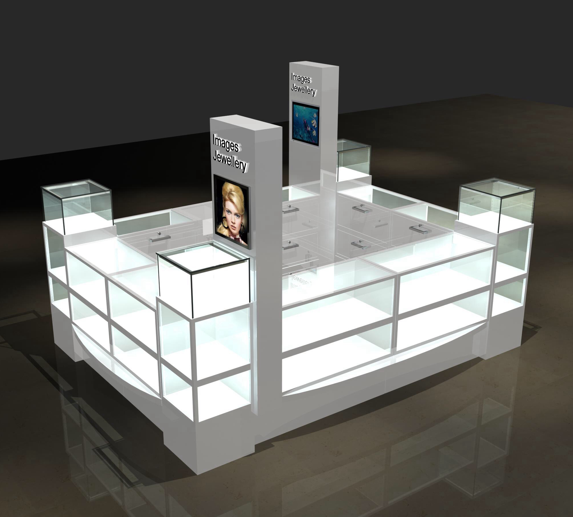 For Shopping Mall Jewelry Display Showcase with LED Light | Funroadisplay