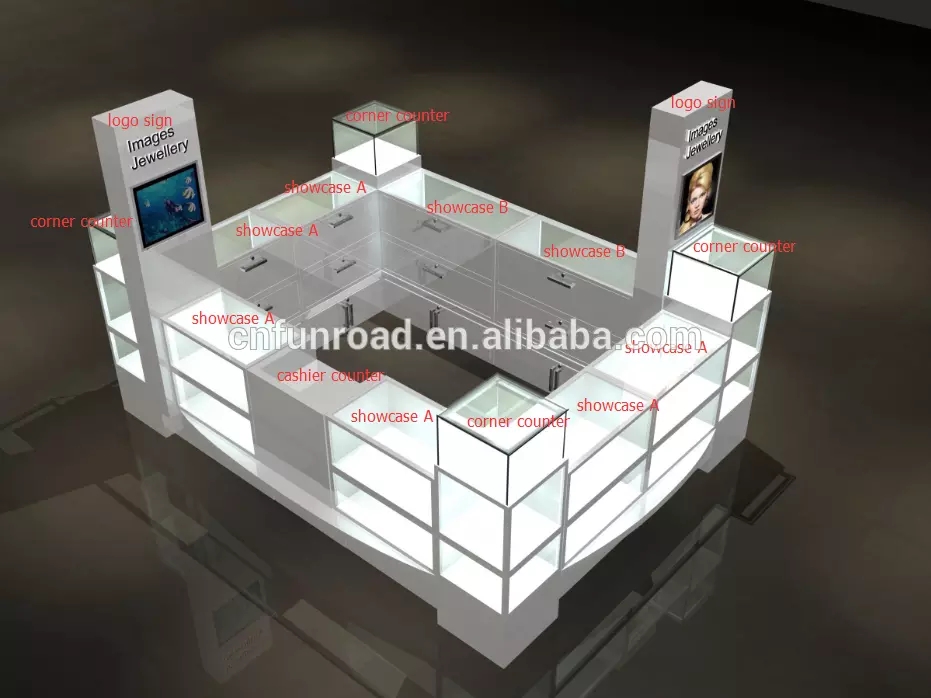 Retail Customized Jewelry Showcase with Lighting for Mall Display