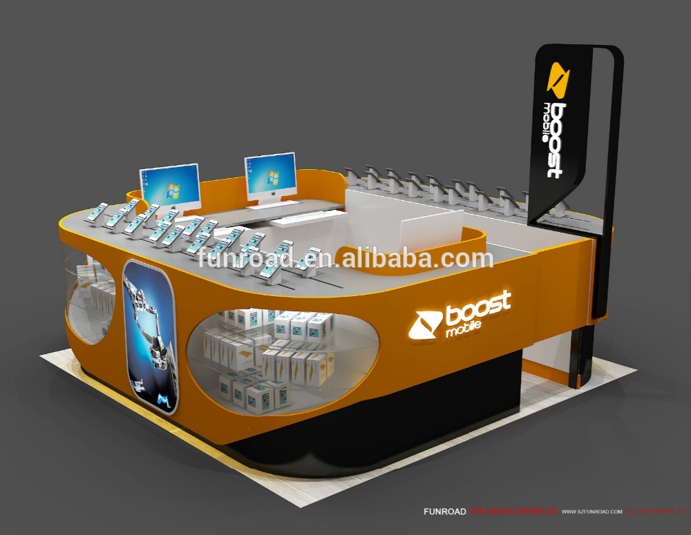 For Shopping Mall Cell Phone Kiosk Design with Accessories Showcase
