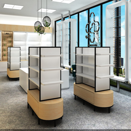 Retail Wooden Pharmacy Showcase with Glass Cabinet | Funroadisplay