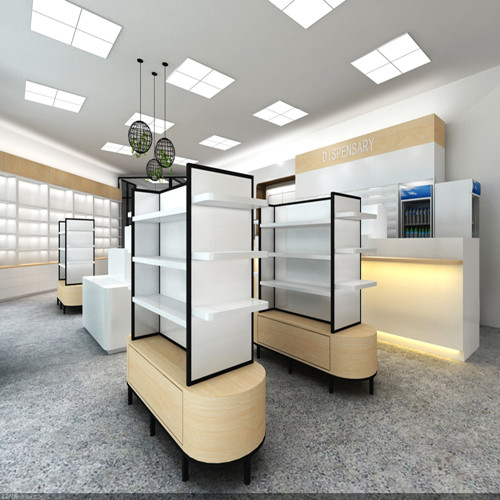 Retail Wooden Pharmacy Showcase with Glass Cabinet | Funroadisplay