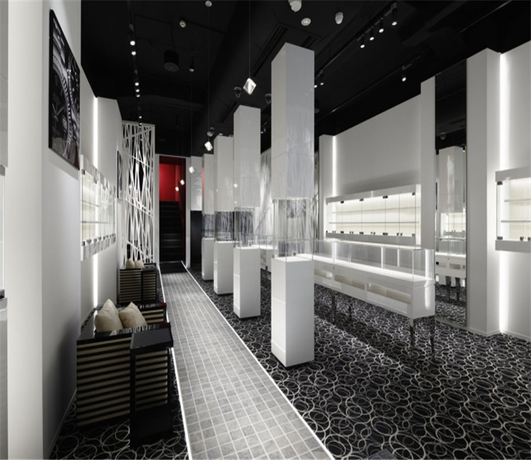 wooden store furniture watch display showcase in watch shop