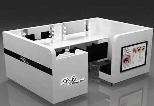 White cosmetic bar design eyebrow kiosk with bright mirror for sale