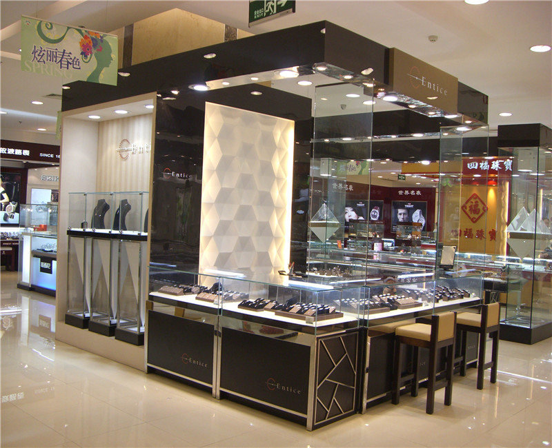 Shopping Mall Glass Customized Showcase Jewelry Display Kiosk