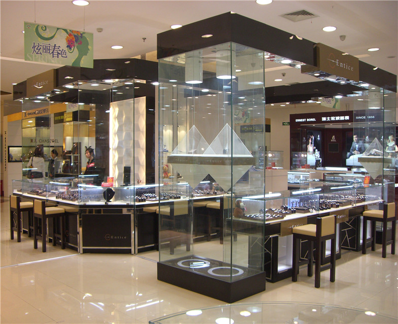 For Shopping Mall Glass Jewelry Display Kiosk | Funroadisplay