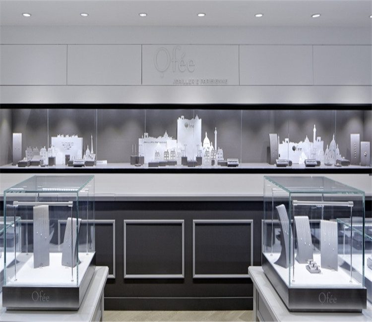 Acrylic glass jewelry display showcase with lights