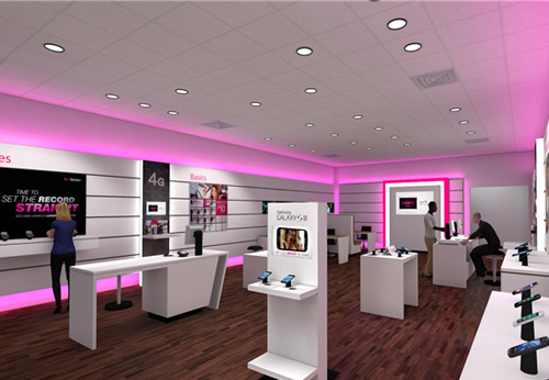 Brand names cellphone store interior display table wall display shelves ...