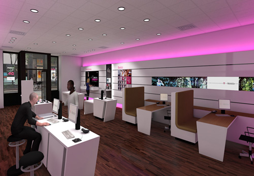 Brand names cellphone store interior display table wall display shelves ...