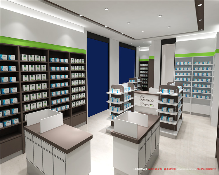 Retail Pharmacy Shop New Interior Design Glass Shelf Stand Gondola ...
