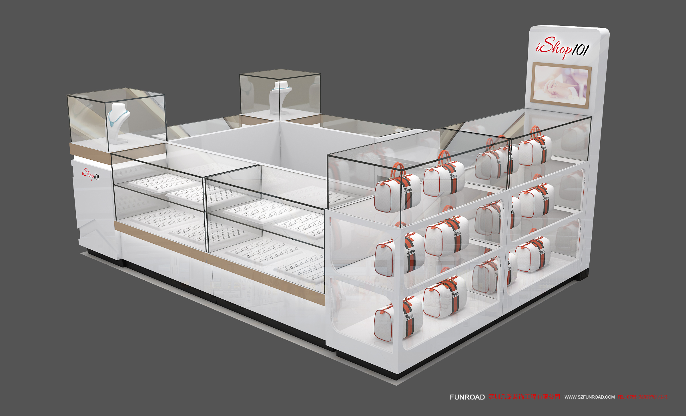 Professional Custom Display Counter Design Jewelry Kiosk For Shopping Mall